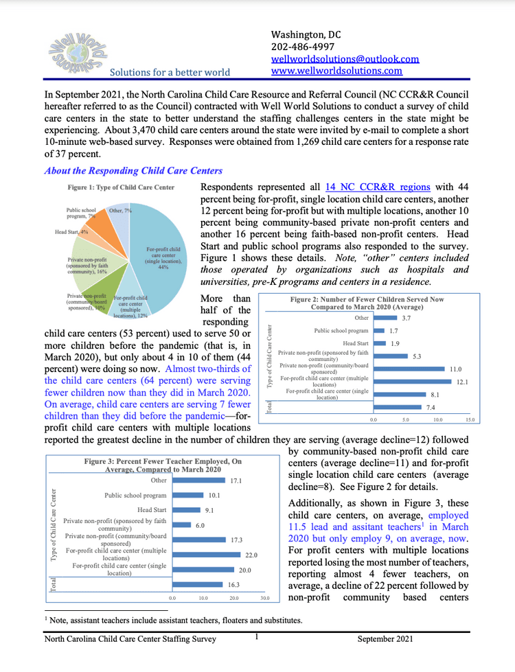 North Carolina Child Care Center Staffing Survey Findings - CCR&R Council