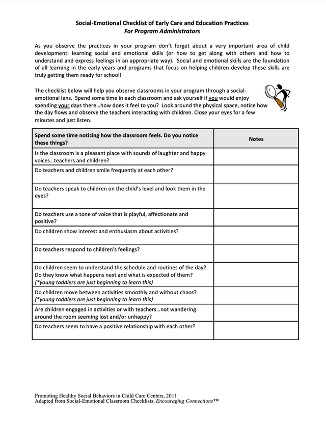 For Program Administrators: Social-Emotional Checklist of Early Care ...