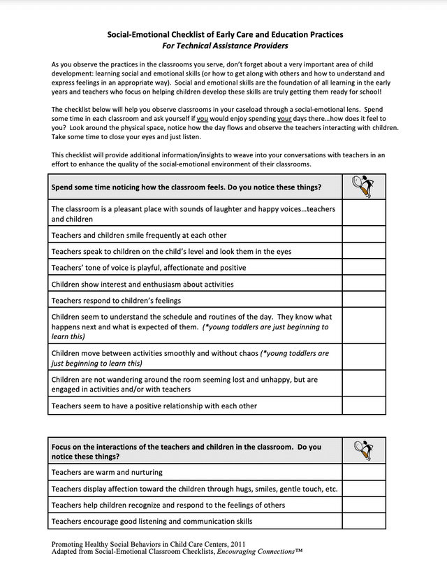 For TA Providers: Social-Emotional Checklist of Early Care and ...