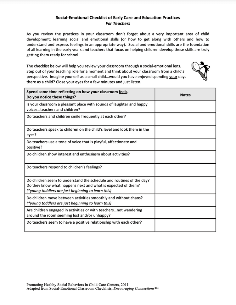 For Teachers: Social-Emotional Checklist of Early Care and Education ...