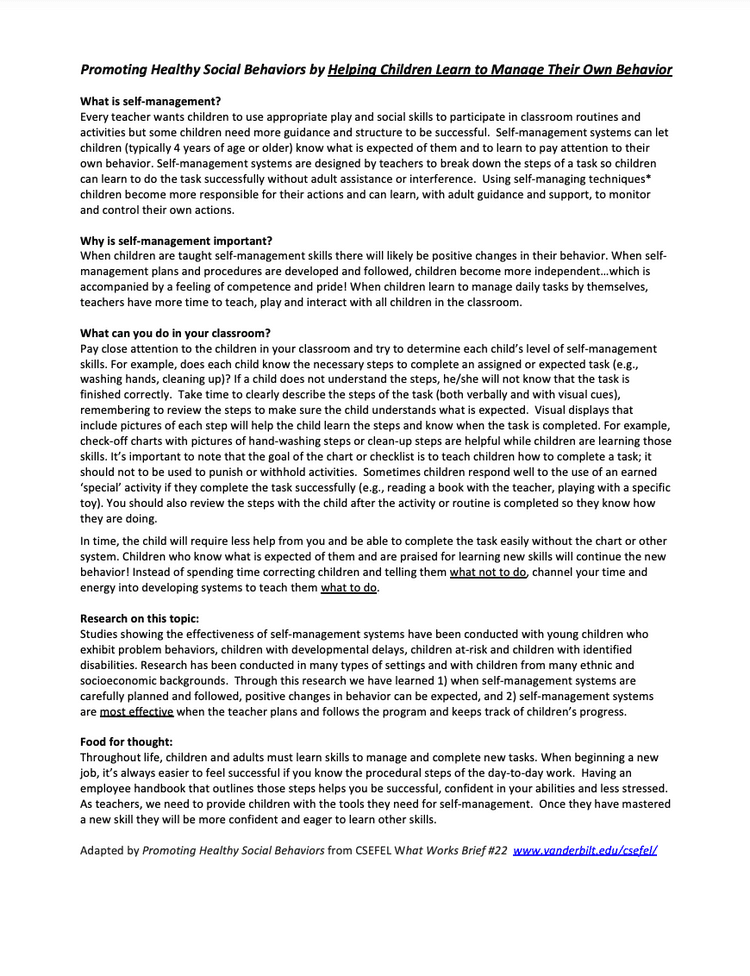 Helping Children Learn to Manage Their Own Behavior - CCR&R System