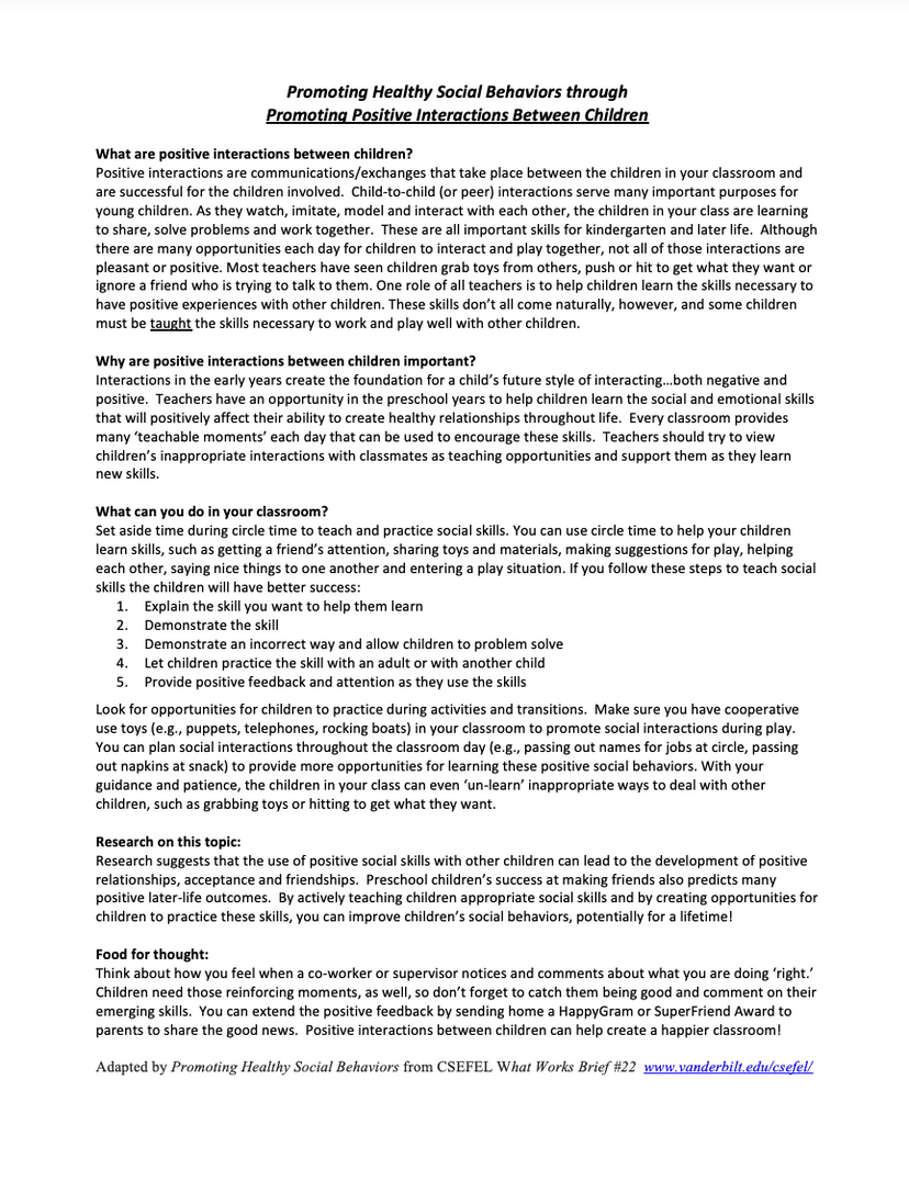 Promoting Positive Interactions Between Children - CCR&R System