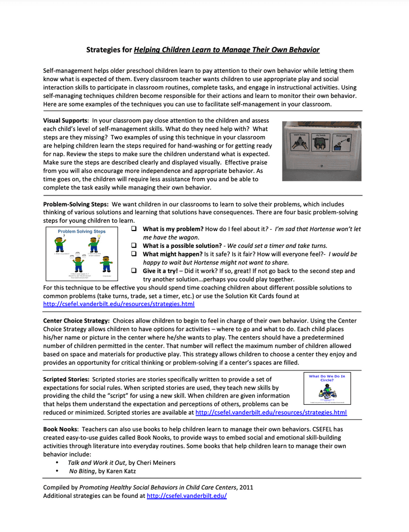 Strategies for Helping Children Learn to Manage Their Own Behavior ...