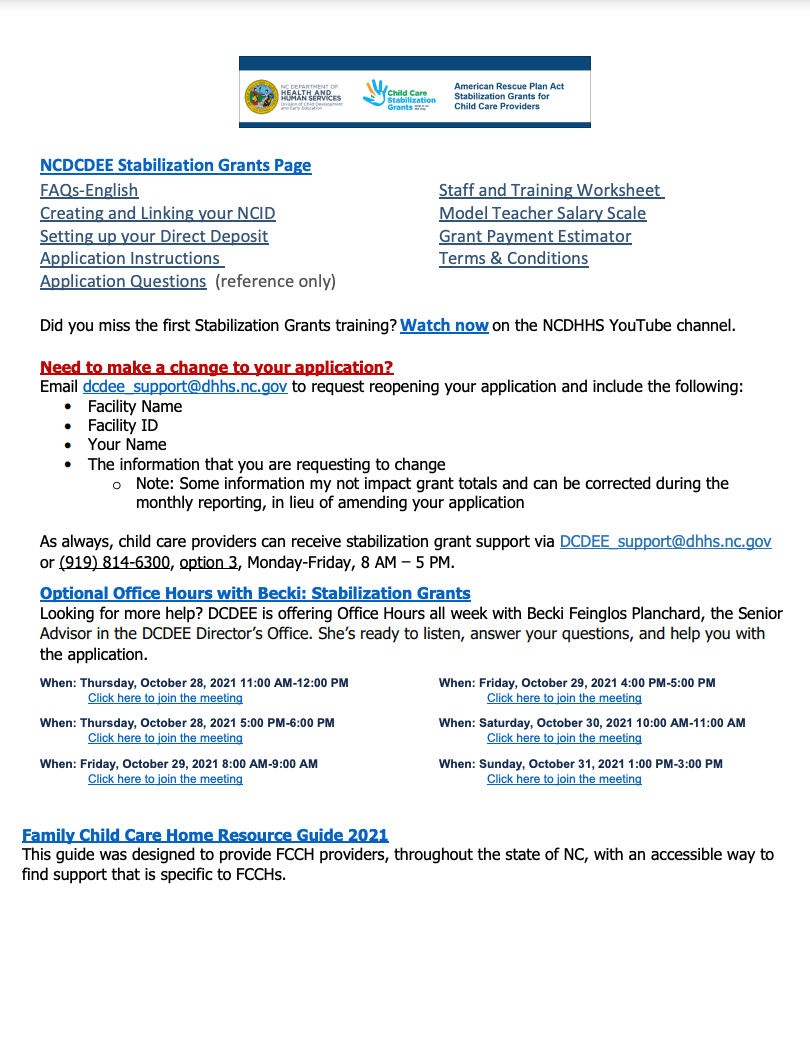 Child Care Stabilization Grants - CCR&R System